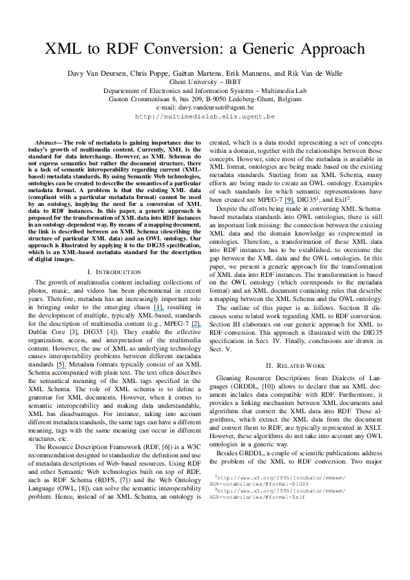 (PDF) XML to RDF Conversion: A Generic Approach