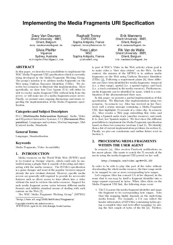 (PDF) Implementing the media fragments URI specification