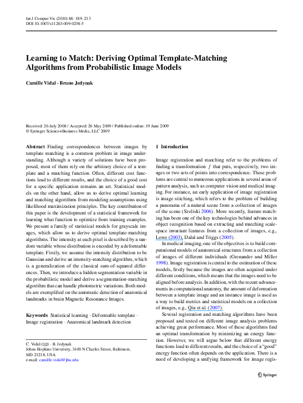 (PDF) Learning to Match: Deriving Optimal Template-Matching Algorithms from Probabilistic Image ...