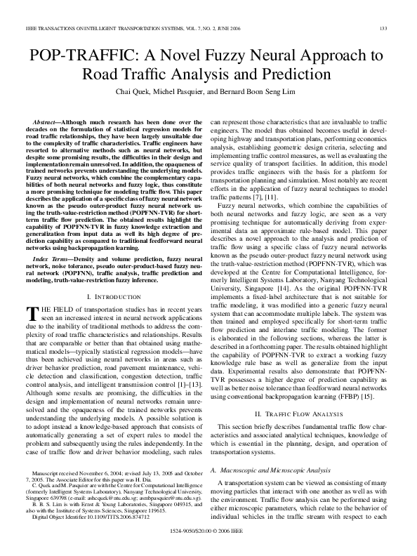 (PDF) POP-TRAFFIC: A Novel Fuzzy Neural Approach to Road Traffic ...