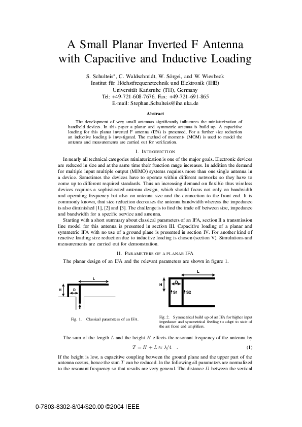 (PDF) A small planar inverted F antenna with capacitive and inductive loading