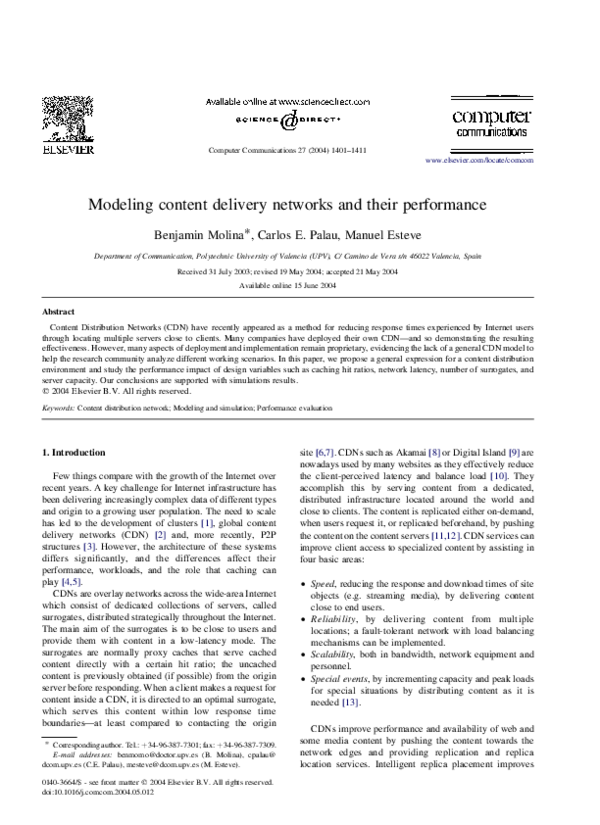 Pdf Modeling Content Delivery Networks And Their Performance