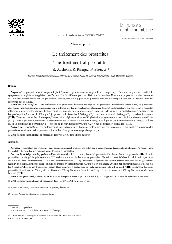 (PDF) Le traitement des prostatites
