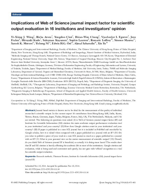 (PDF) Implications of Web of Science journal impact factor for ...