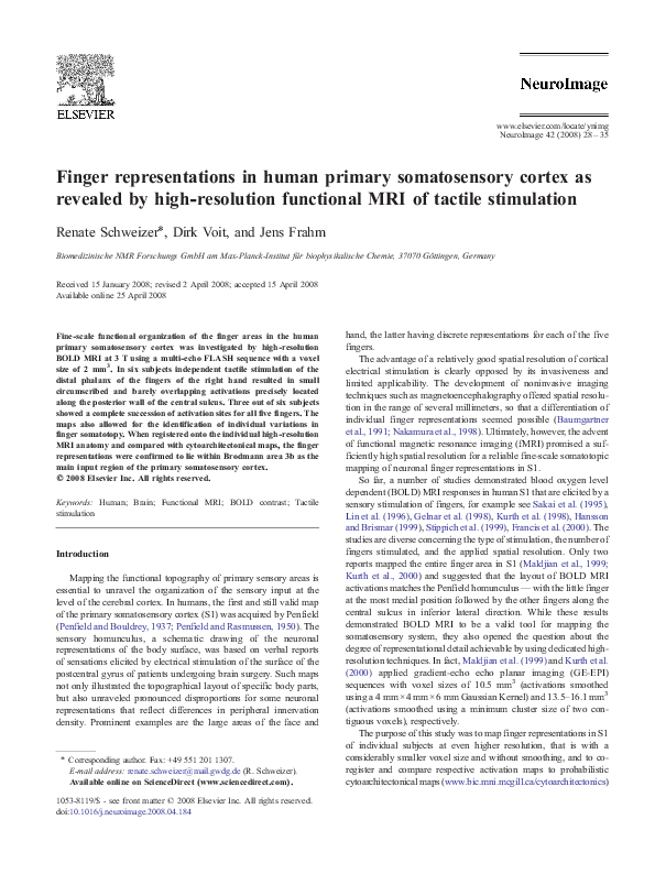 (PDF) Finger representations in human primary somatosensory cortex as ...