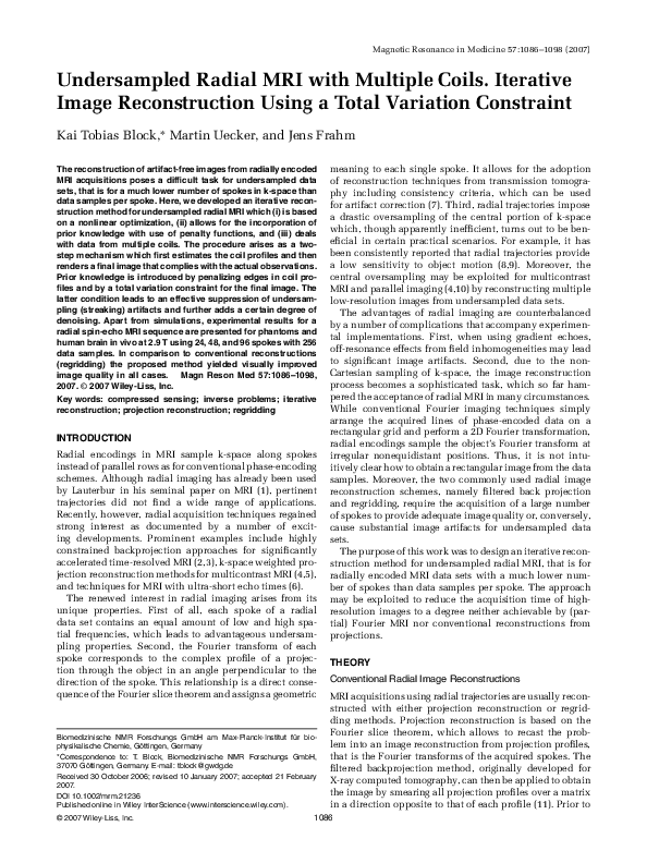 (PDF) Undersampled radial MRI with multiple coils. Iterative image reconstruction using a total ...