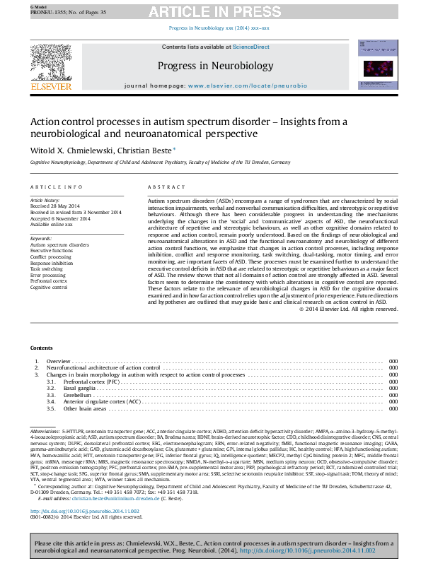 (PDF) Action control processes in autism spectrum disorder--insights ...