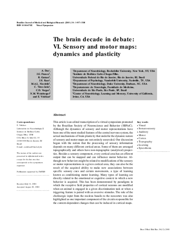 (PDF) The brain decade in debate: VI. Sensory and motor maps: dynamics ...