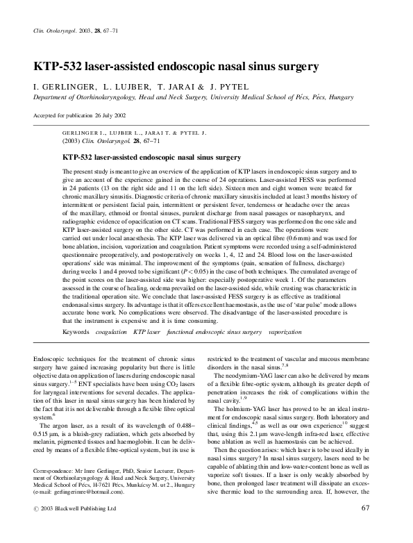 (PDF) KTP-532 laser-assisted endoscopic nasal sinus surgery