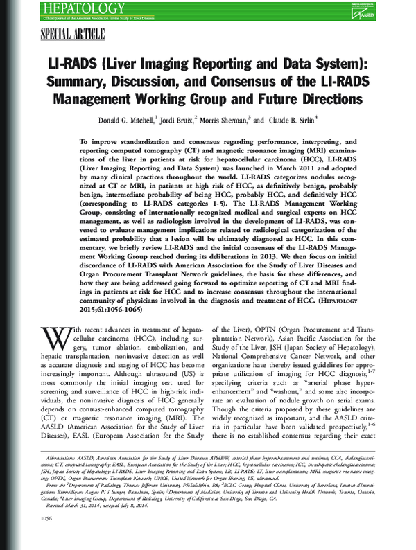 (PDF) LI-RADS (Liver Imaging Reporting and Data System): Summary, discussion, and consensus of ...