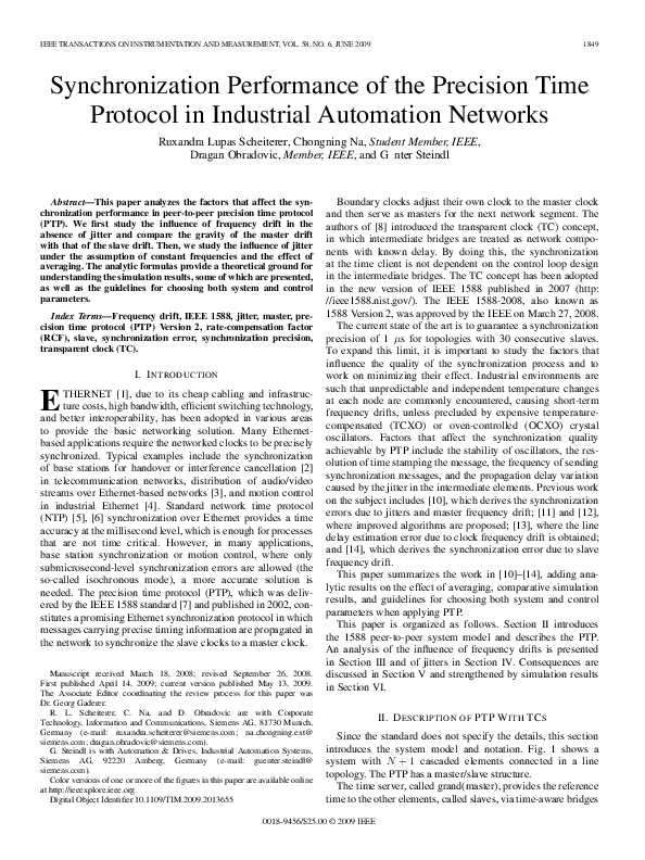 Pdf Synchronization Performance Of The Precision Time Protocol Effect Of Clock Frequency