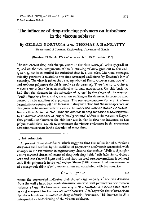 (PDF) The influence of drag-reducing polymers on turbulence in the viscous sublayer