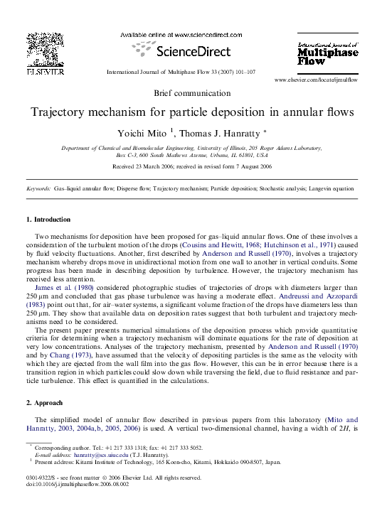 (PDF) Trajectory mechanism for particle deposition in annular flows