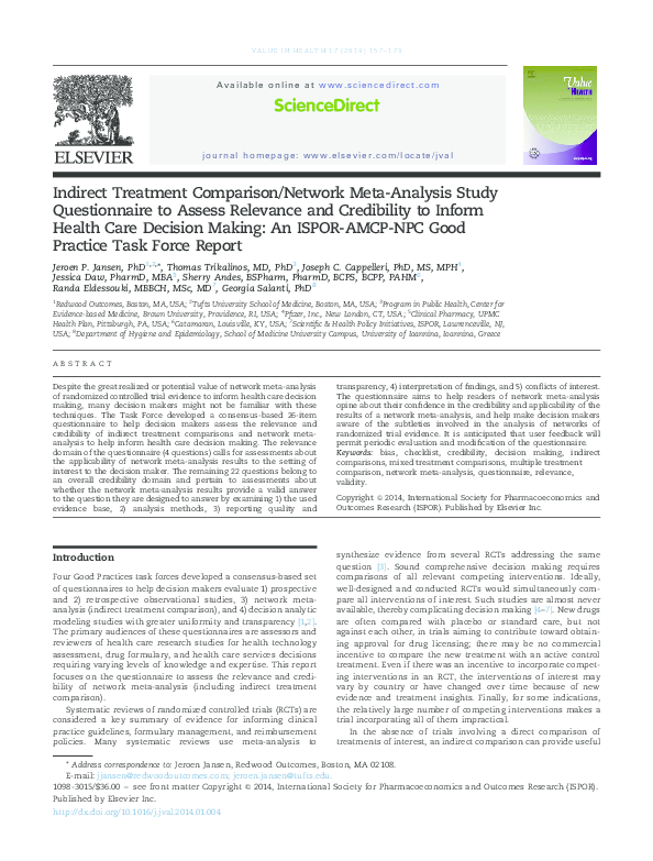 (PDF) Indirect Treatment Comparison/Network Meta-Analysis Study ...