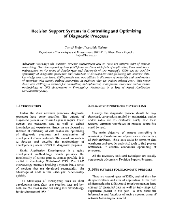 (PDF) Decision support systems in controlling and optimizing of diagnostic processes