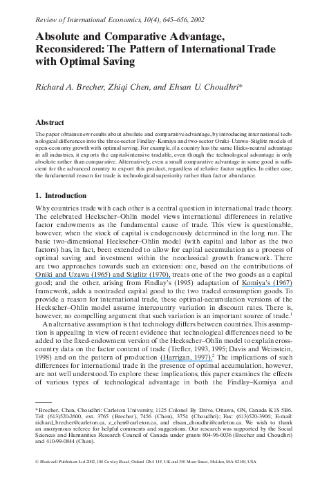 (PDF) Absolute and Comparative Advantage, Reconsidered: The Pattern of ...