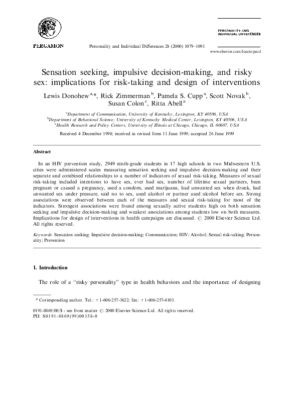 (PDF) Sensation seeking, impulsive decision-making, and risky sex ...