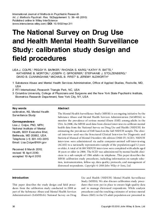 (PDF) The National Survey on Drug Use and Health Mental Health ...