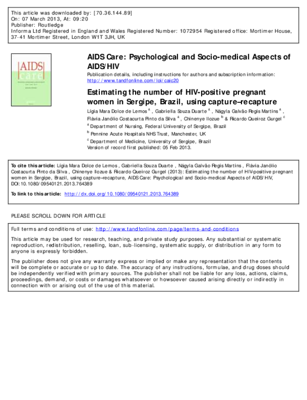 Pdf Estimating The Number Of Hiv Positive Pregnant Women In Sergipe