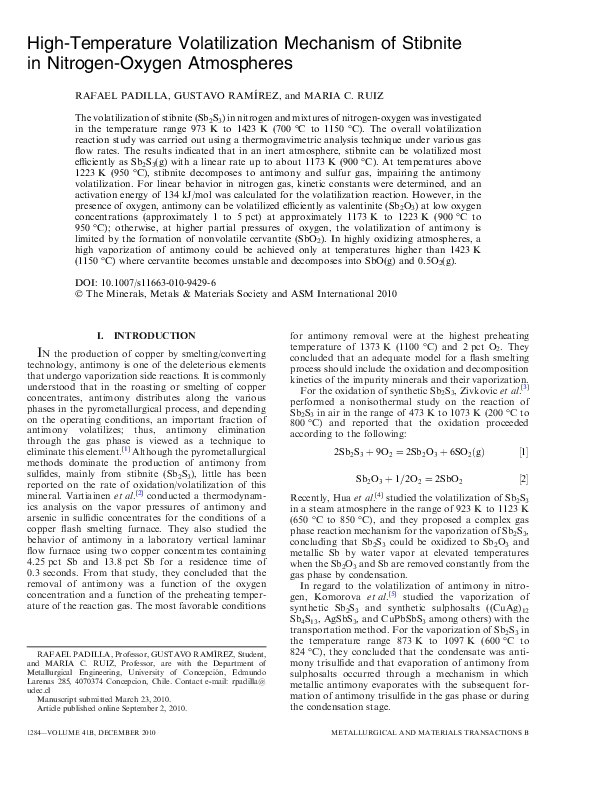 (PDF) High-Temperature Volatilization Mechanism of Stibnite in Nitrogen ...