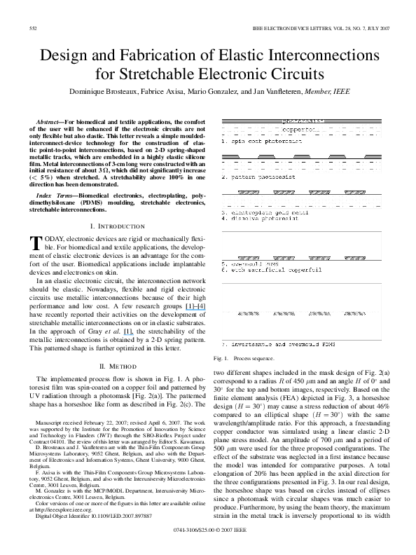 Pdf Design And Fabrication Of Elastic Interconnections For Stretchable Electronic Circuits