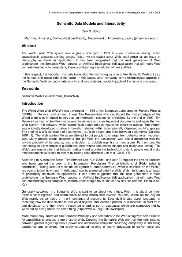 (PDF) Semantic Data Models and Interactivity