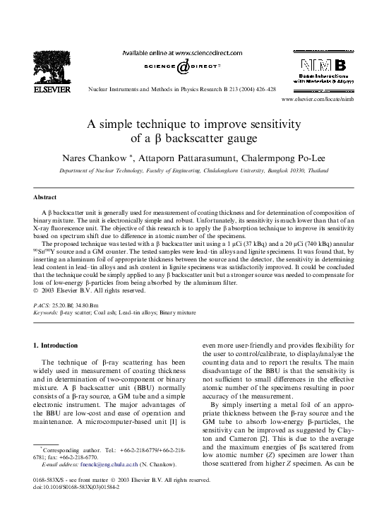 (PDF) A simple technique to improve sensitivity of a β backscatter gauge