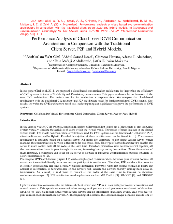 (PDF) Performance analysis of cloud-based CVE communication architecture in comparison with the ...