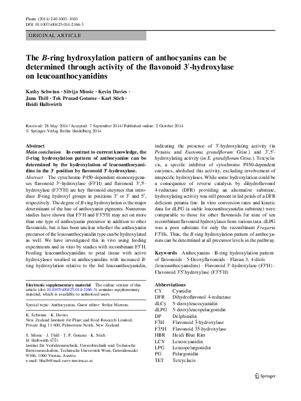 (PDF) The B-ring hydroxylation pattern of anthocyanins can be ...