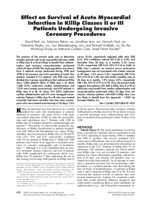 (PDF) Effect on survival of acute myocardial infarction in Killip ...