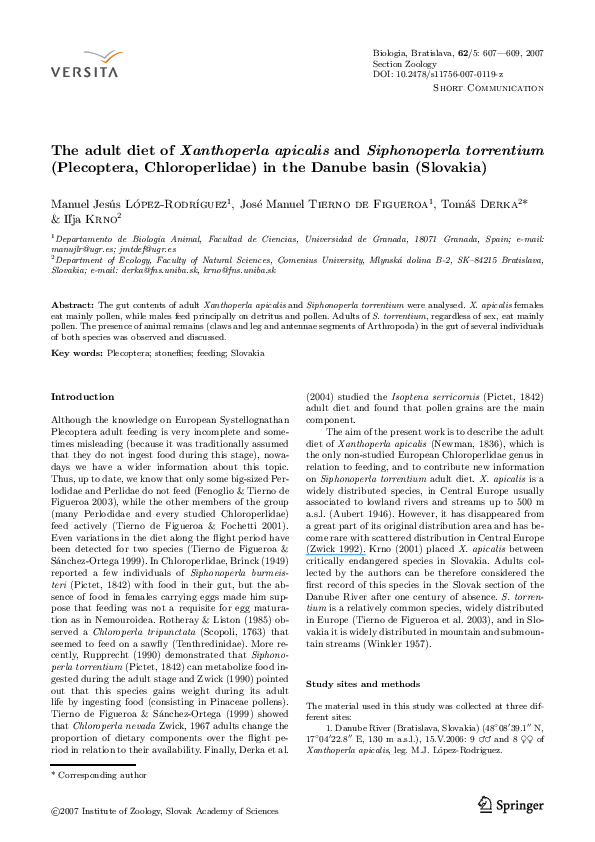 (PDF) The adult diet of Xanthoperla apicalis and Siphonoperla ...