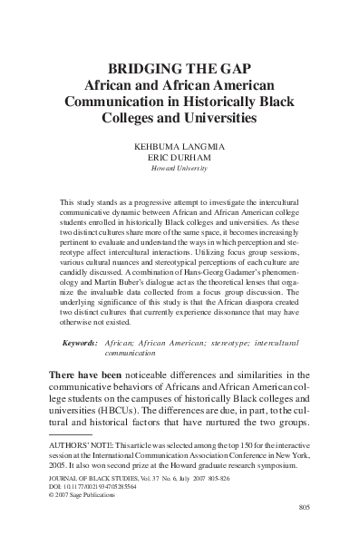 (PDF) Bridging the gap: African and African American communications