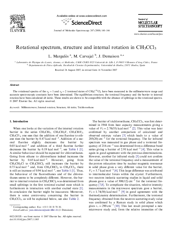 Pdf Rotational Spectrum Structure And Internal Rotation In Ch3ccl3