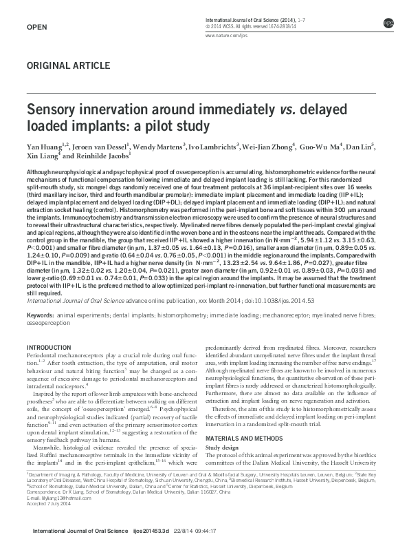 (PDF) Sensory innervation around immediately vs. delayed loaded ...