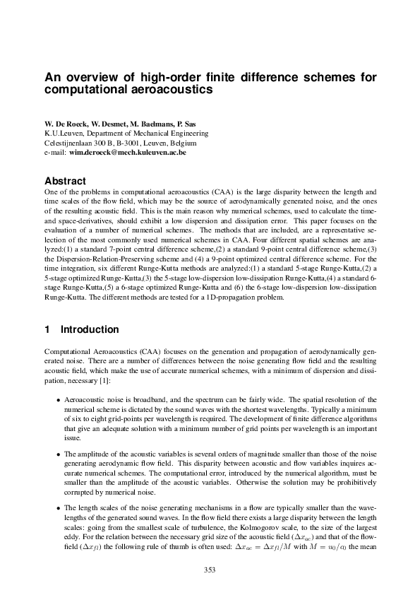Pdf An Overview Of High Order Finite Difference Schemes For Computational Aeroacoustics