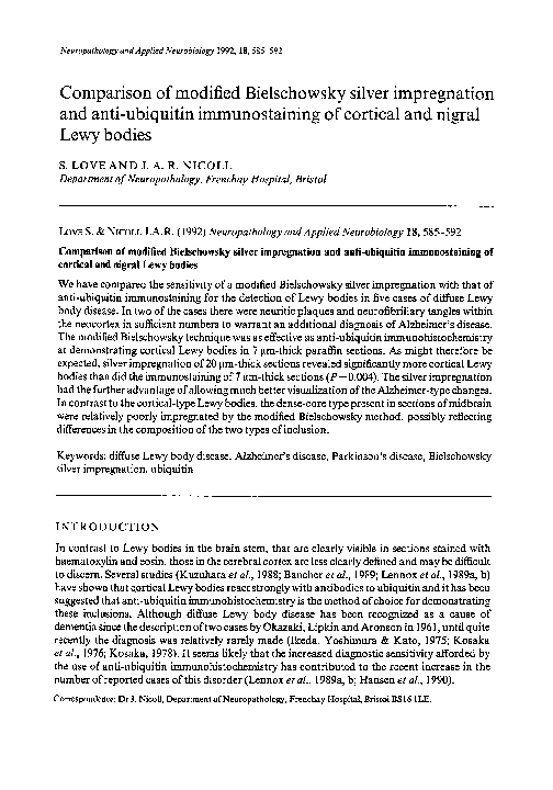 Comparison of modified Bielschowsky silver impregnation and anti ...