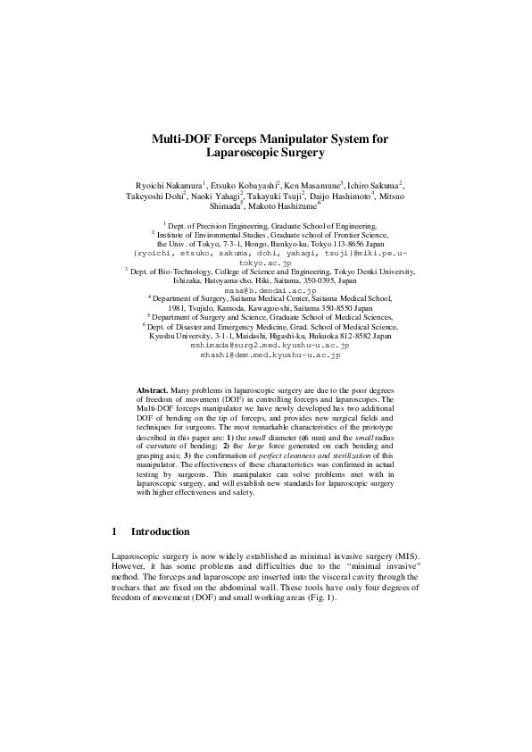 (PDF) Multi-DOF Forceps Manipulator System for Laparoscopic Surgery ...