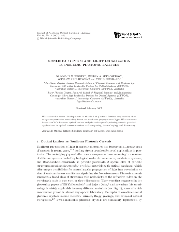 Pdf Nonlinear Optics And Light Localization In Periodic Photonic Lattices