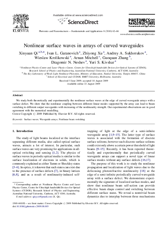 (PDF) Nonlinear surface waves in curved waveguide arrays