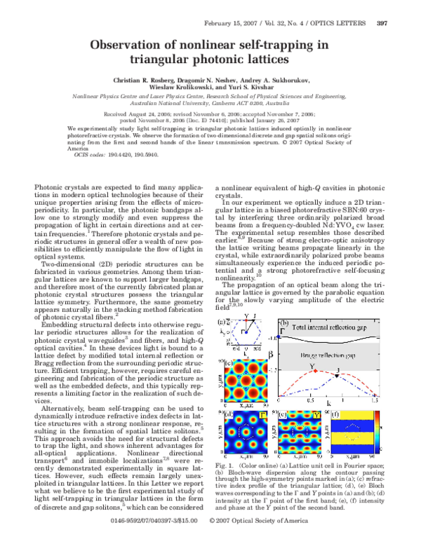 (PDF) Observation of nonlinear self-trapping in triangular photonic lattices