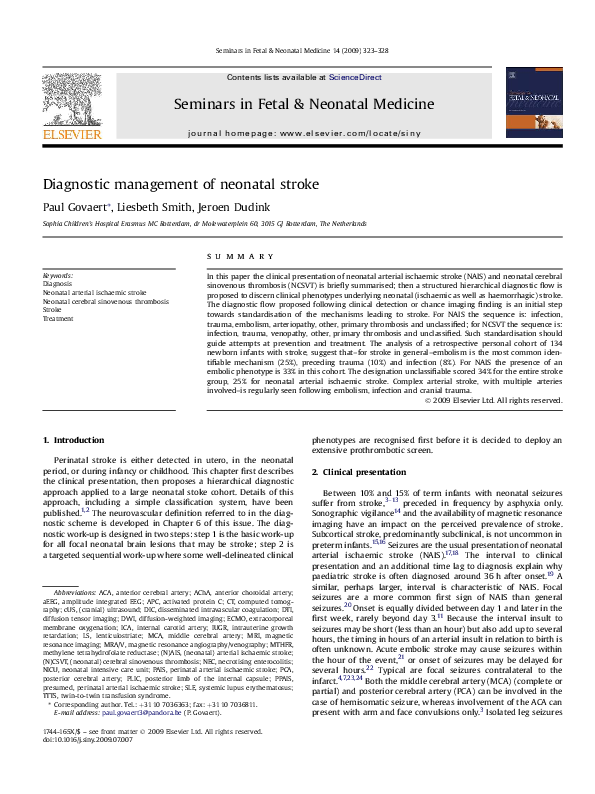 (PDF) Diagnostic management of neonatal stroke