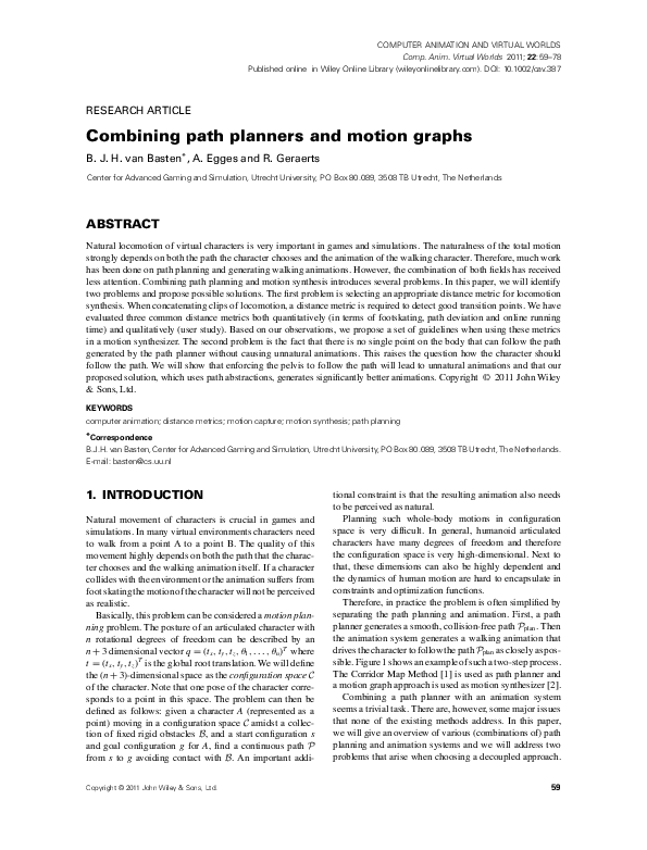 Pdf Combining Path Planners And Motion Graphs
