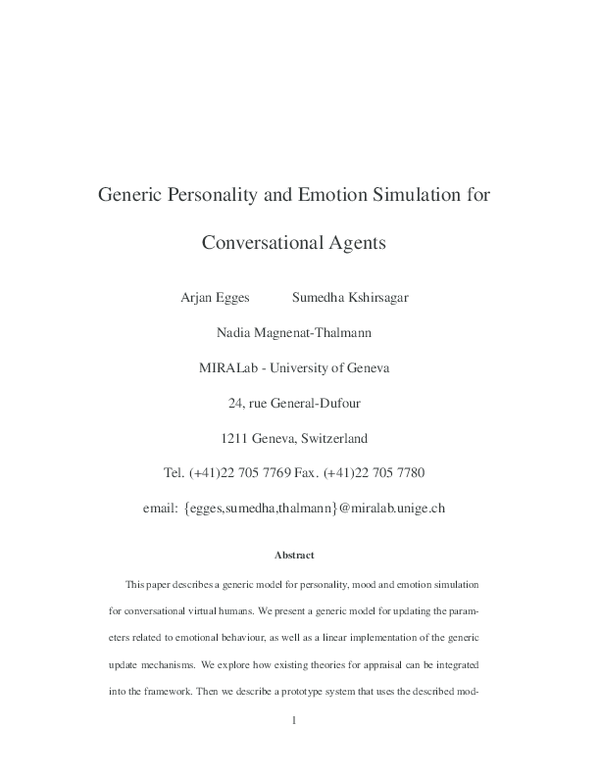(PDF) Generic personality and emotion simulation for conversational agents
