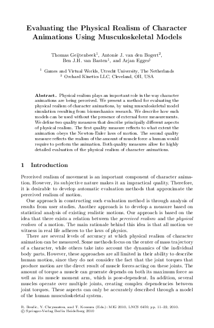 (PDF) Evaluating the Physical Realism of Character Animations Using ...