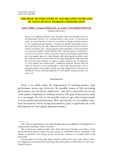 Pdf The Role Of Structure In Age Related Increases In Visuo Spatial Working Memory Span