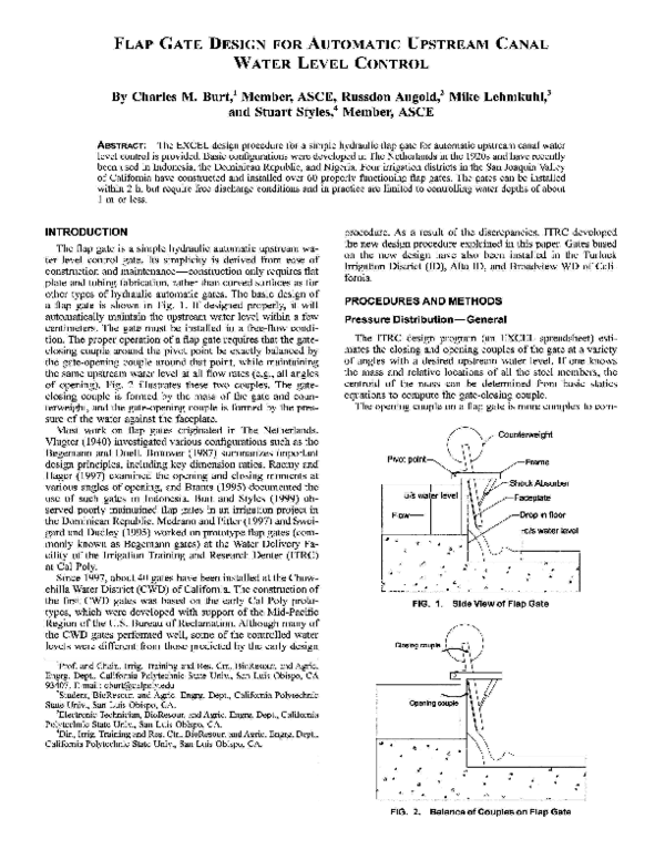 (PDF) Flap Gate Design for Automatic Upstream Canal Water Level Control