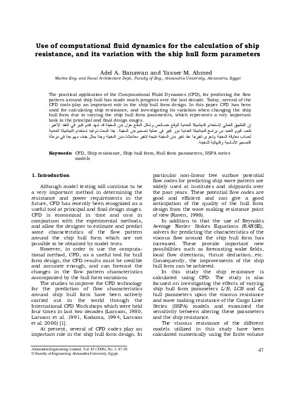 (PDF) Use of computational fluid dynamics for the calculation of ship resistance, and its ...