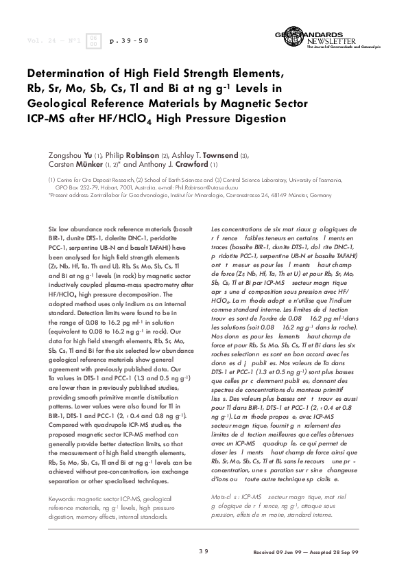 (PDF) Determination of High Field Strength Elements, Rb, Sr, Mo, Sb, Cs ...