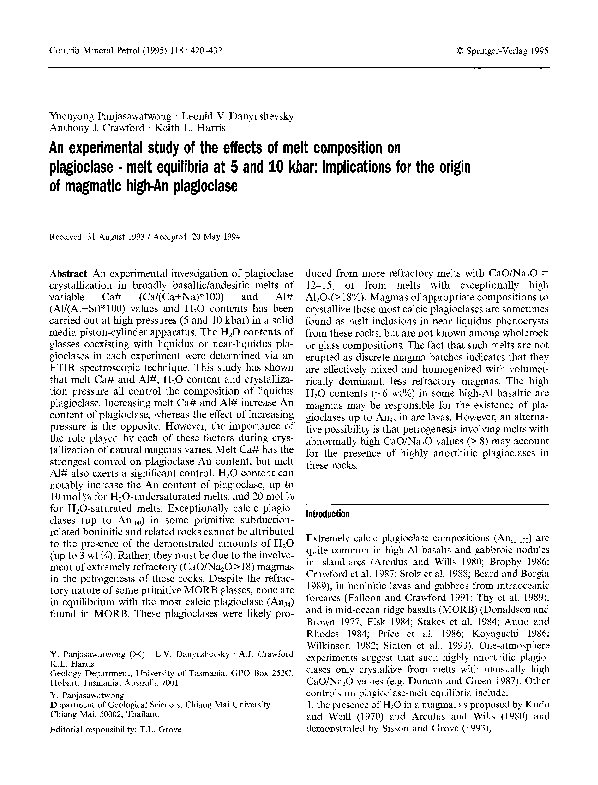 (PDF) An experimental study of the effects of melt composition on plagioclase-melt equilibria at ...