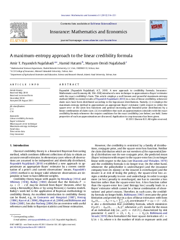 (PDF) A maximum-entropy approach to the linear credibility formula